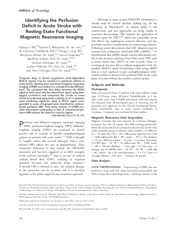 (PDF) Identifying the perfusion deficit in acute stroke with resting-state functional magnetic ...