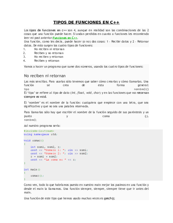 (DOC) TIPOS DE FUNCIONES EN C