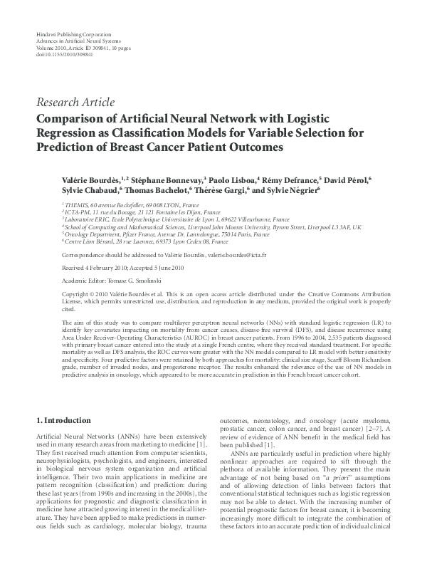 (PDF) Comparison of Artificial Neural Network with Logistic Regression ... (PDF) Comparison of Artificial Neural Network with Logistic Regression ...