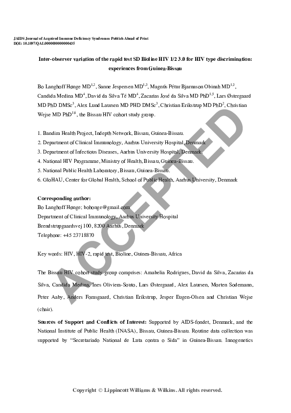 (PDF) Interobserver Variation of the Rapid Test SD Bioline HIV-1/2 3.0 ...