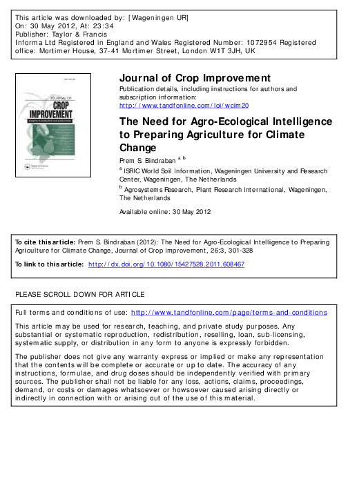 (PDF) The Need for Agro-Ecological Intelligence to Preparing ...