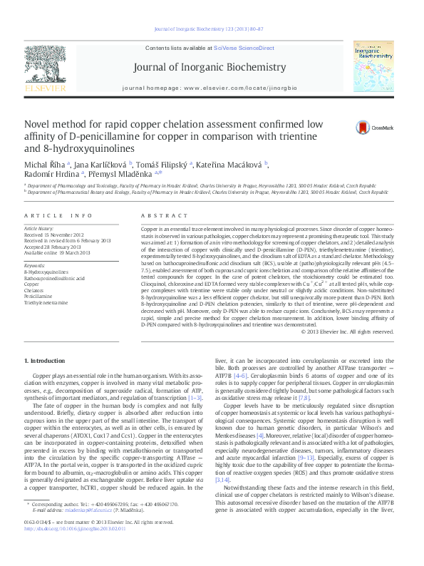 (PDF) Novel method for rapid copper chelation assessment confirmed low ...