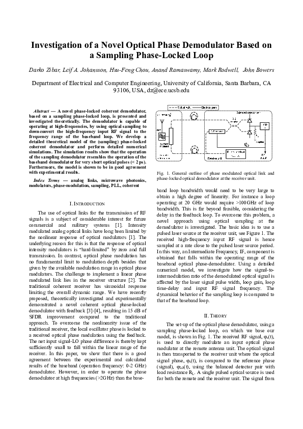 Pdf Novel Optical Phase Demodulator Based On A Sampling Phase Locked Loop