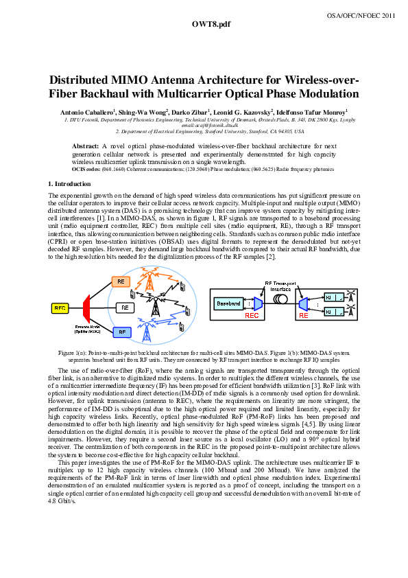 (PDF) Distributed MIMO Antenna Architecture for Wireless-over-Fiber Backhaul with Multicarrier ...
