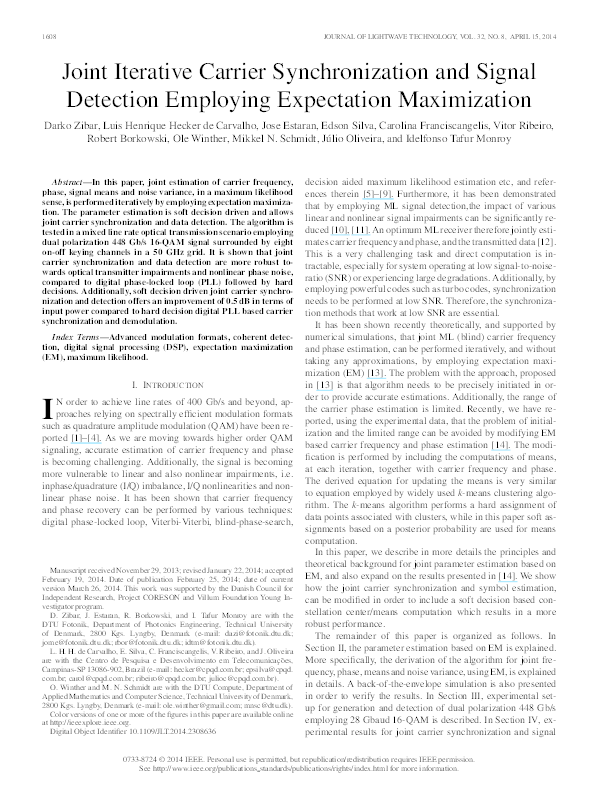 Pdf Joint Iterative Carrier Synchronization And Signal Detection