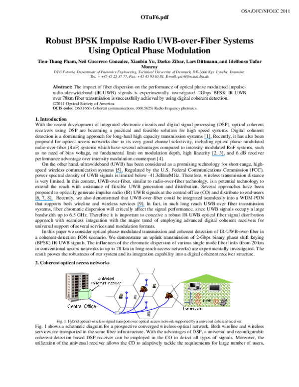 (PDF) Robust BPSK impulse radio UWB-over-fiber systems using optical phase modulation