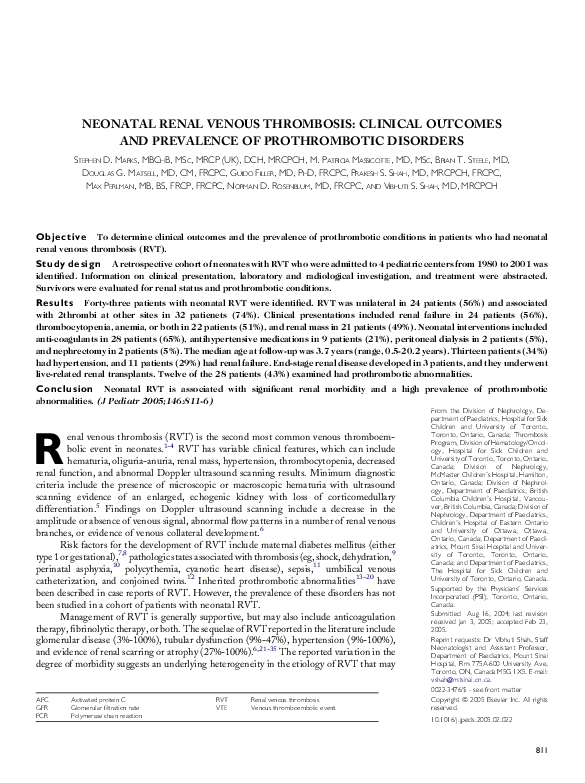 (PDF) Neonatal Renal Venous Thrombosis: Clinical Outcomes and ...