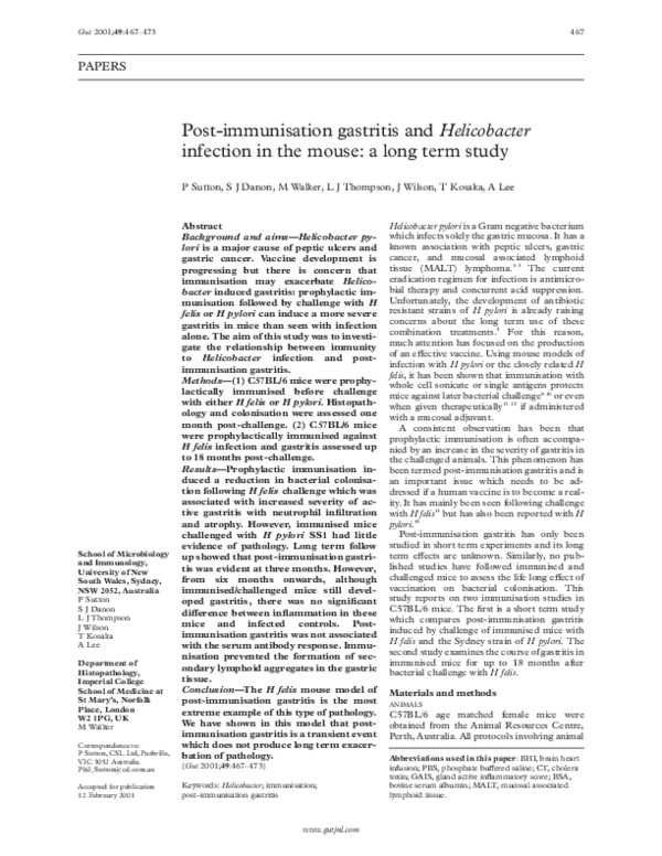 (PDF) Post-immunization gastritis and Helicobacter infection in the mouse