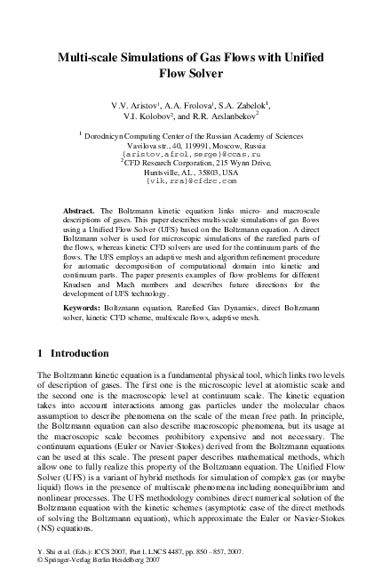 (PDF) Multi-scale Simulations of Gas Flows with Unified Flow Solver