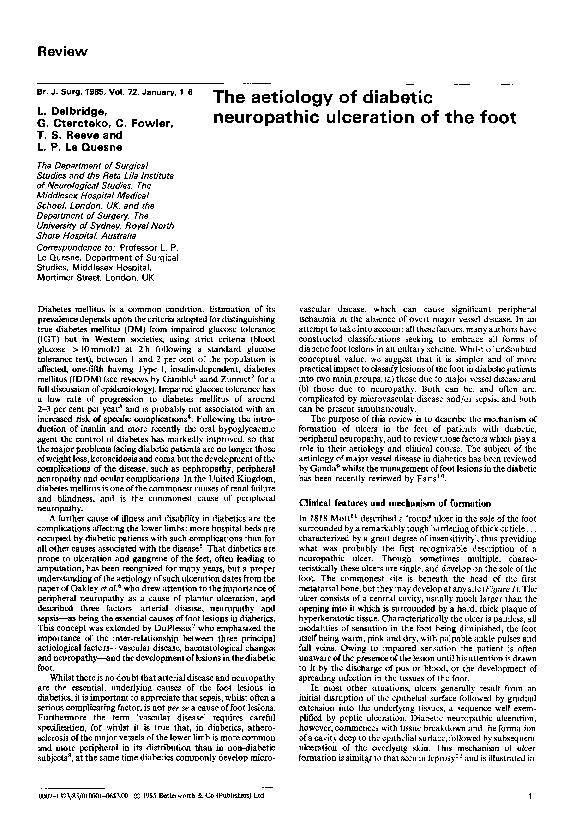 (PDF) The aetiology of diabetic neuropathic ulceration of the foot