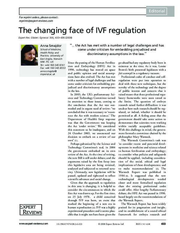(PDF) The changing face of IVF regulation