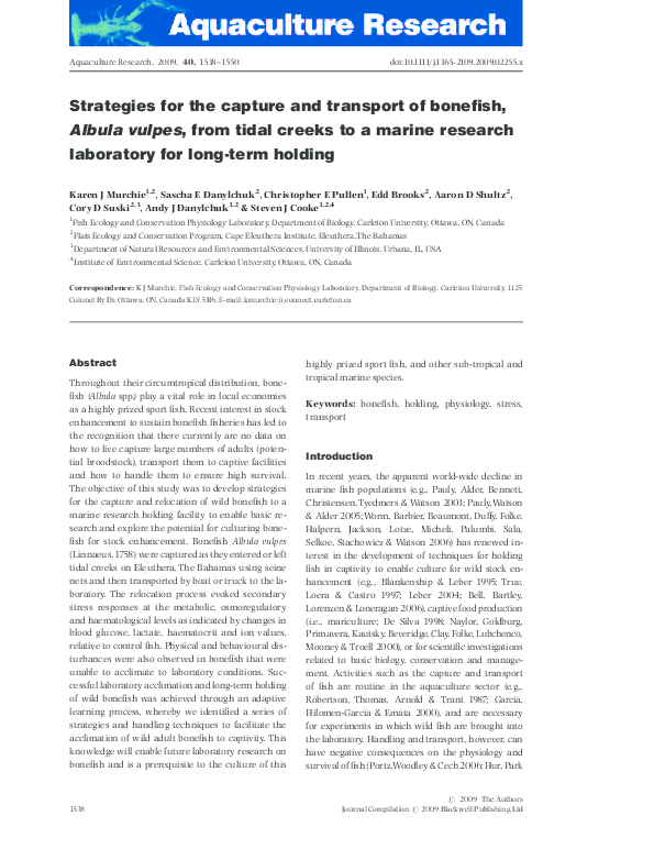 (PDF) Strategies for the capture and transport of bonefish, Albula ...