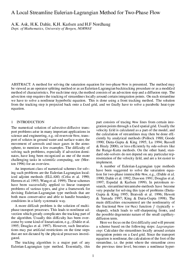(PDF) A Local Streamline Eulerian-Lagrangian Method for Two-Phase Flow