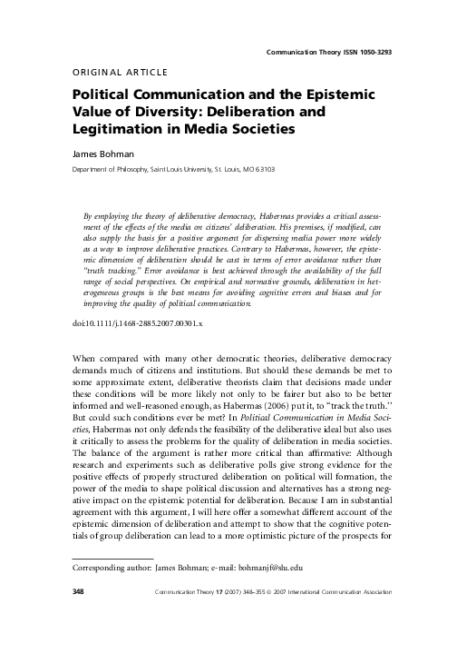(PDF) Political Communication and the Epistemic Value of Diversity ...