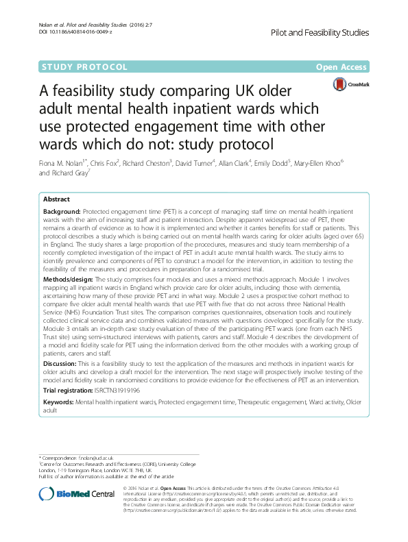 (PDF) A feasibility study comparing UK older adult mental health ...