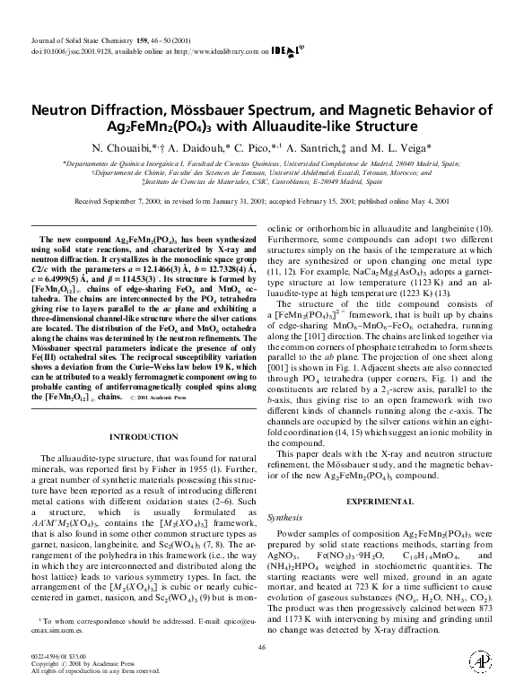 (PDF) Neutron Diffraction, MoK ssbauer Spectrum, and Magnetic Behavior of Ag 2 FeMn 2 (PO 4 ) 3 ...
