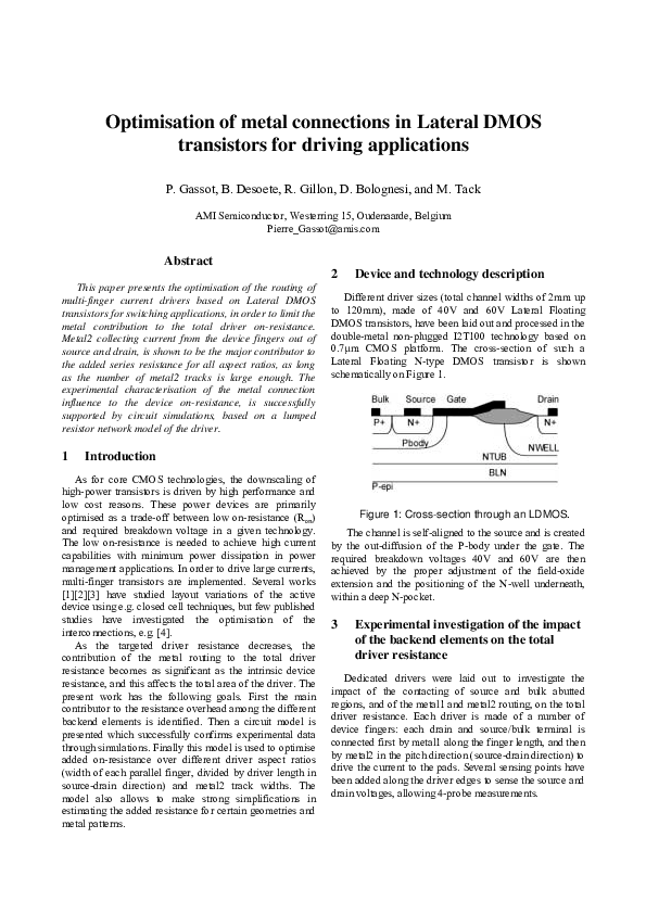 (PDF) Optimisation of metal connections in lateral DMOS transistors for ...