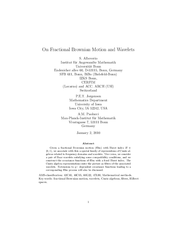 Pdf On Fractional Brownian Motion And Wavelets