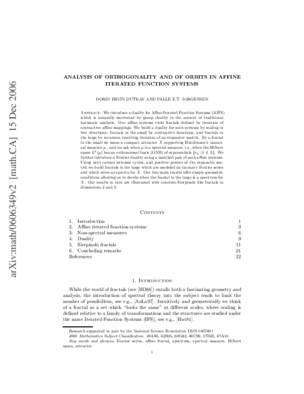 Pdf Analysis Of Orthogonality And Of Orbits In Affine Iterated Function Systems