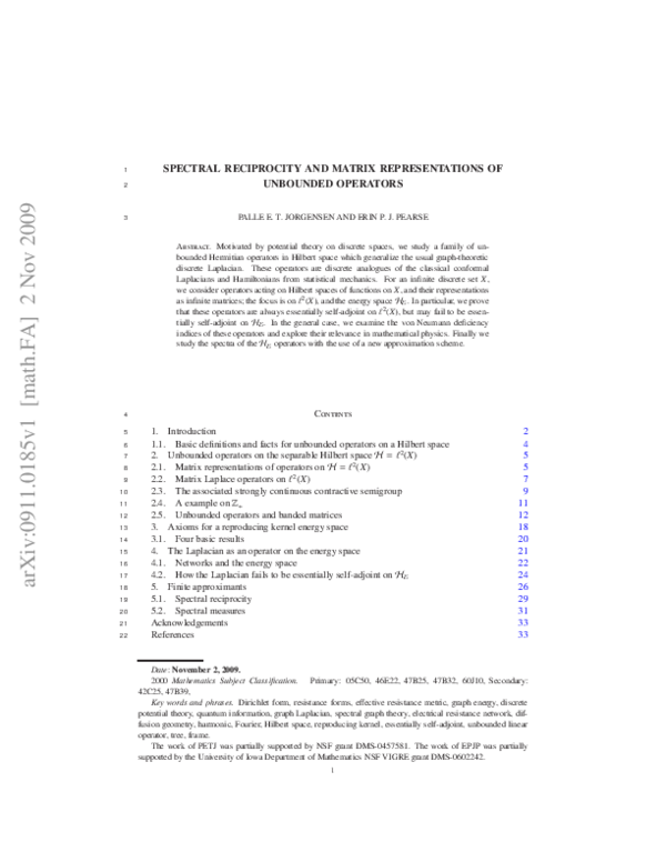 Pdf Spectral Reciprocity And Matrix Representations Of Unbounded Operators