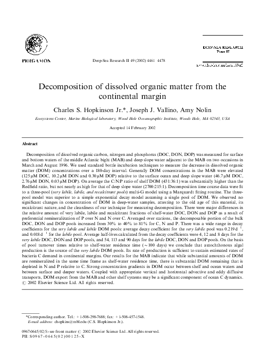 (PDF) Decomposition of dissolved organic matter from the continental margin
