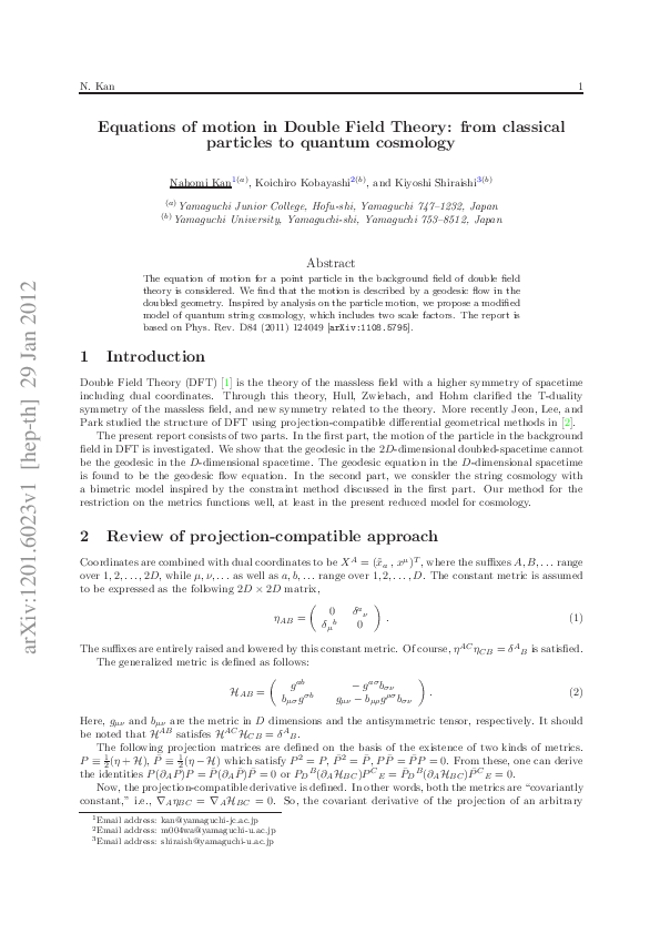 (PDF) Equations of motion in double field theory: From particles to ...