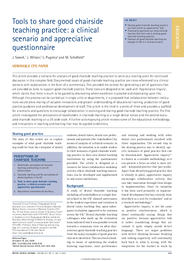 (PDF) Tools to share good chairside teaching practice: a clinical ...