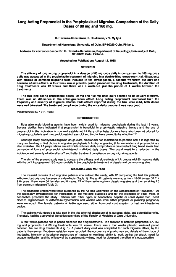 (PDF) Long Acting Propranolol in the Prophylaxis of Migraine ...