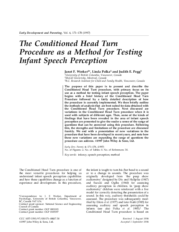 (PDF) The conditioned head turn procedure as a method for testing ...