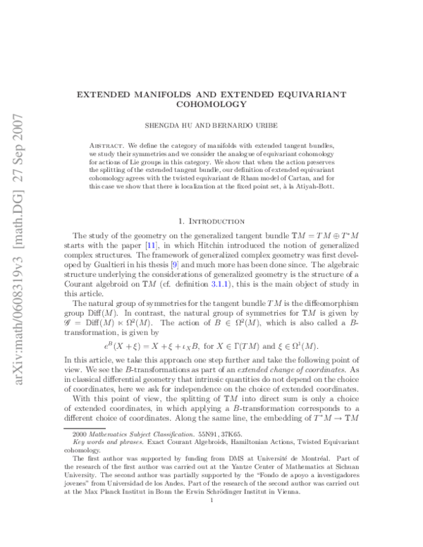 (PDF) Extended manifolds and extended equivariant cohomology