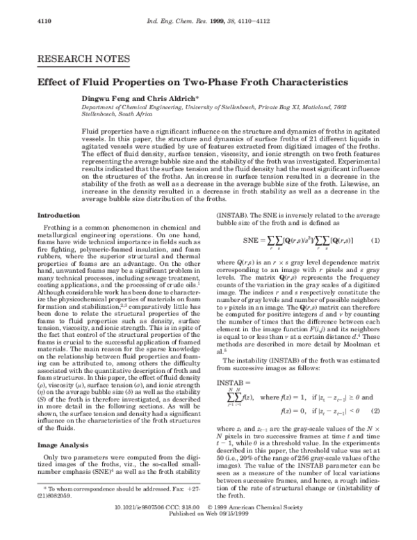 (PDF) Effect of Fluid Properties on Two-Phase Froth Characteristics