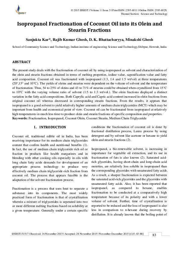 (PDF) Isopropanol Fractionation of Coconut Oil into its Olein and ...