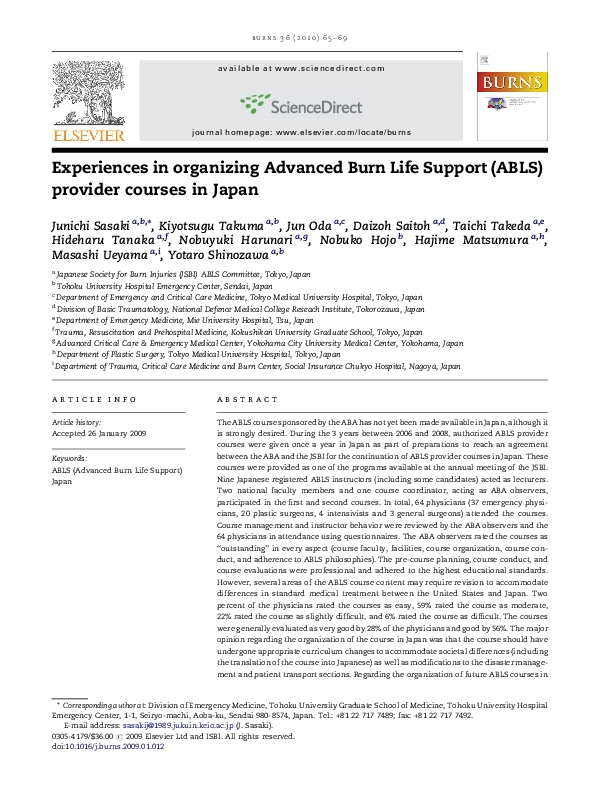 (PDF) Experiences in organizing Advanced Burn Life Support (ABLS ...