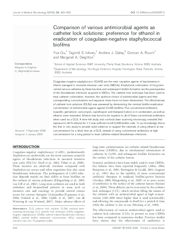 (PDF) Comparison of various antimicrobial agents as catheter lock ...