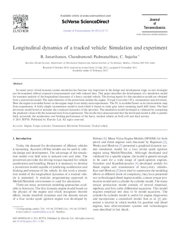 (PDF) Longitudinal dynamics of a tracked vehicle: Simulation and experiment