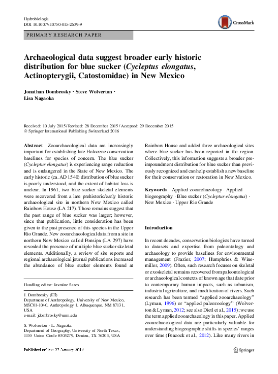 (PDF) Archaeological data suggest broader early historic distribution ...