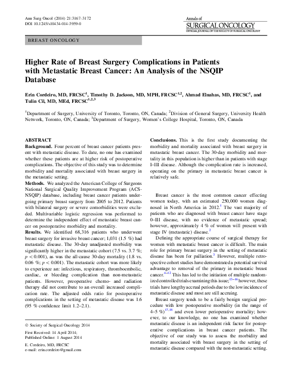 (PDF) Higher Rate of Breast Surgery Complications in Patients with ...