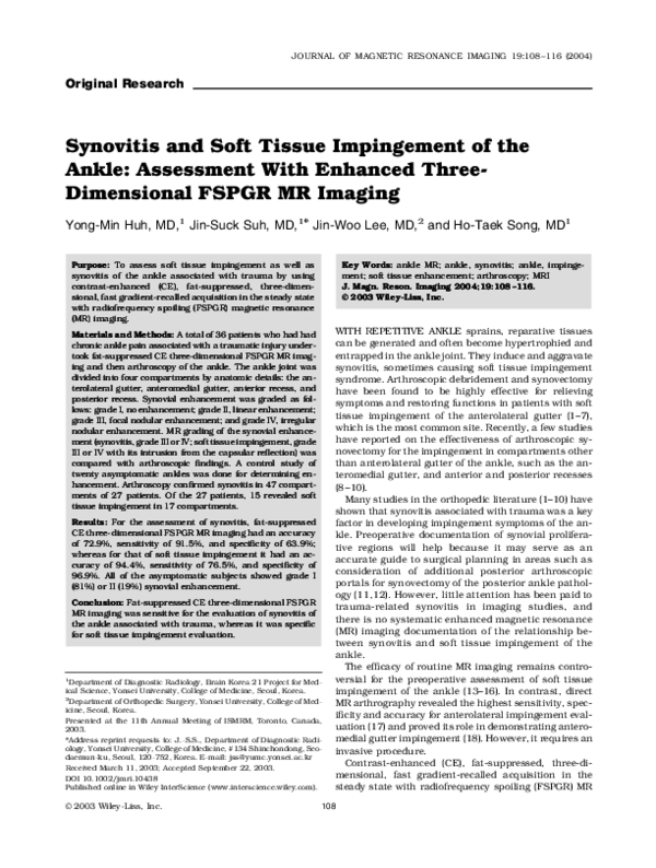 (PDF) Synovitis and soft tissue impingement of the ankle: Assessment ...