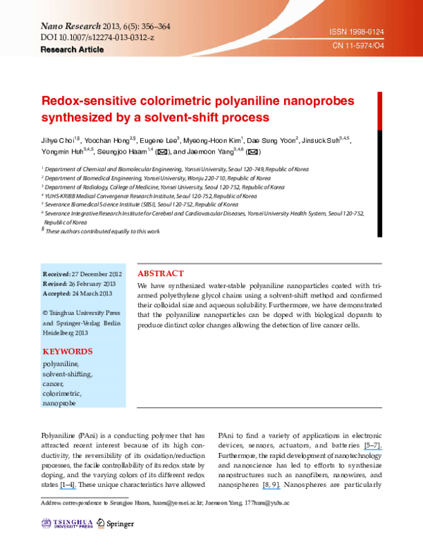 (PDF) Redox-sensitive colorimetric polyaniline nanoprobes synthesized ...