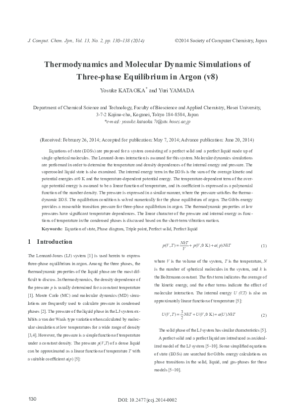 Pdf Thermodynamics And Molecular Dynamic Simulations Of Three Phase Equilibrium In Argon V8