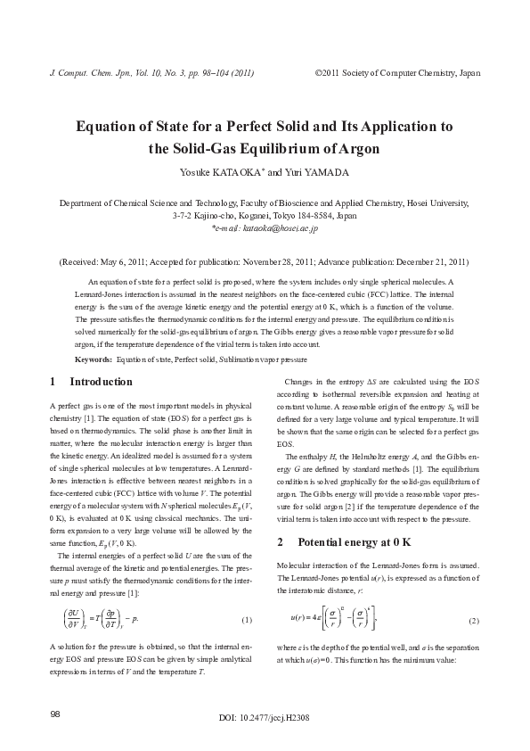(PDF) Equation of State for a Perfect Solid and Its Application to the ...