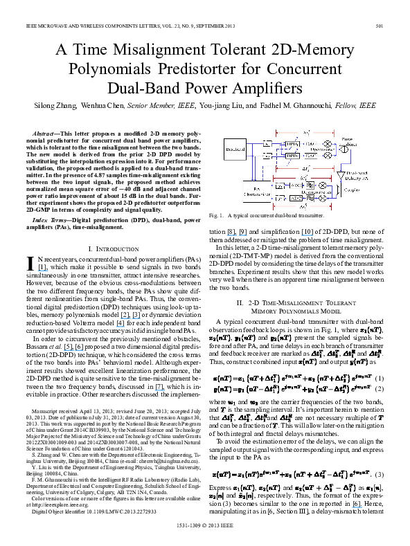 (PDF) A Time Misalignment Tolerant 2D-Memory Polynomials Predistorter for Concurrent Dual-Band ...
