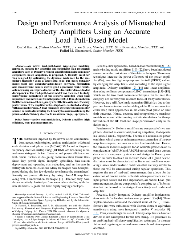 (PDF) Design and performance analysis of mismatched Doherty amplifiers using an accurate load ...