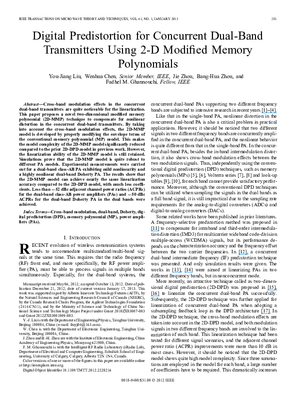 (PDF) Digital Predistortion for Concurrent Dual-Band Transmitters Using 2-D Modified Memory ...