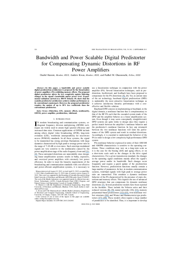 (PDF) Bandwidth and Power Scalable Digital Predistorter for Compensating Dynamic Distortions in ...