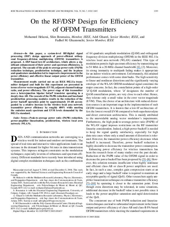 (PDF) On the RF/DSP design for efficiency of OFDM transmitters