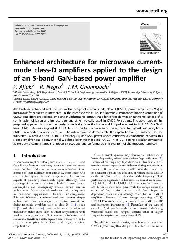 (PDF) Enhanced architecture for microwave current-mode class-D amplifiers applied to the design ...