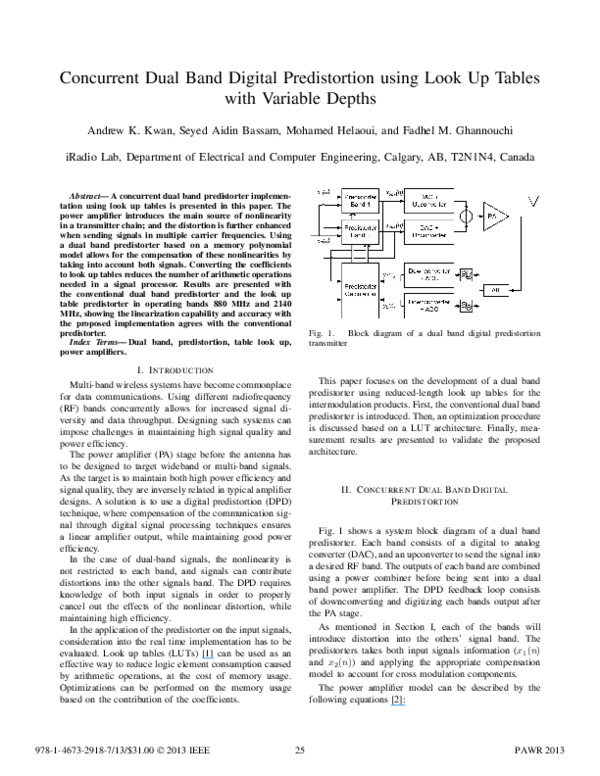 Pdf Concurrent Dual Band Digital Predistortion Using Look Up Tables With Variable Depths