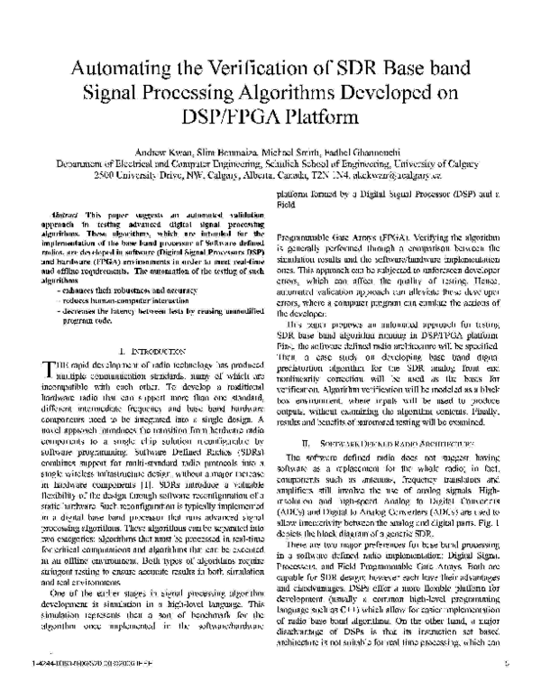 (PDF) Automating the Verification of SDR Base band Signal Processing Algorithms Developed on DSP ...