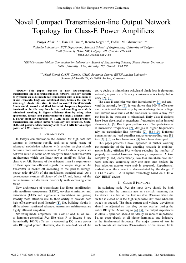 (PDF) Novel Compact Transmission-line Output Network Topology for Class-E Power Amplifiers